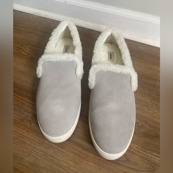 Birdies | Shoes | Birdies The Swift Dove Grey Faux Fur Slip On ...